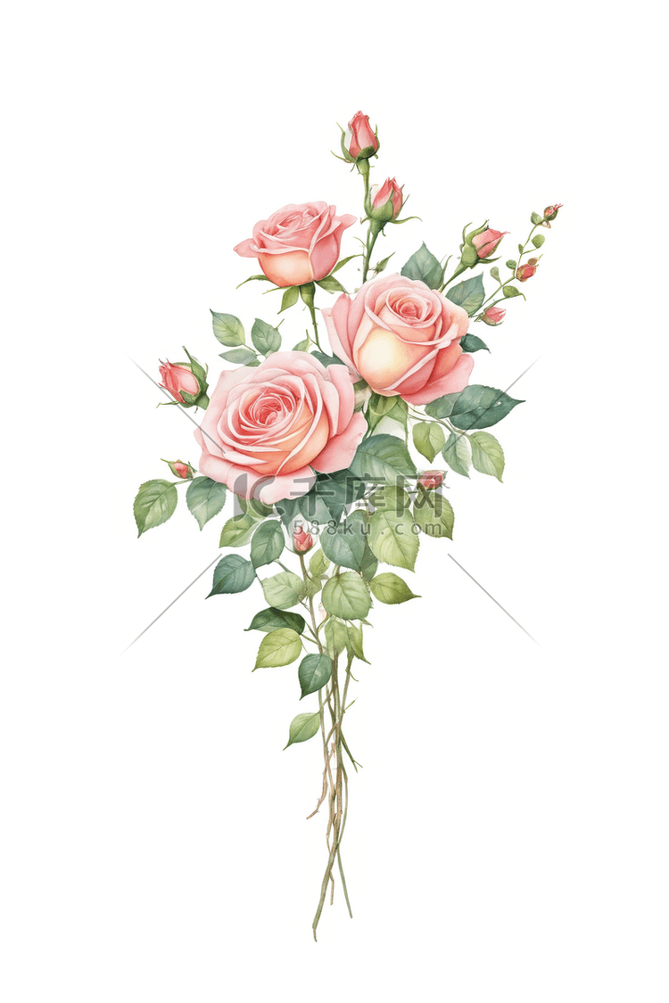花束玫瑰花水彩插图明信片设计插画高清摄影大图-千库网