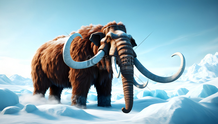 雄伟的长毛猛犸象在令人惊叹的雪景中在冰冷的背高清摄影大图-千库网