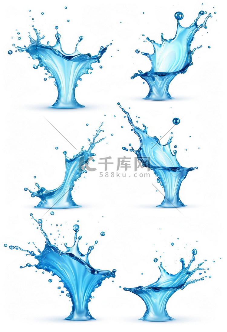 水矢量喷溅蓝色水源分层元素渐变溅起高清摄影大图-千库网