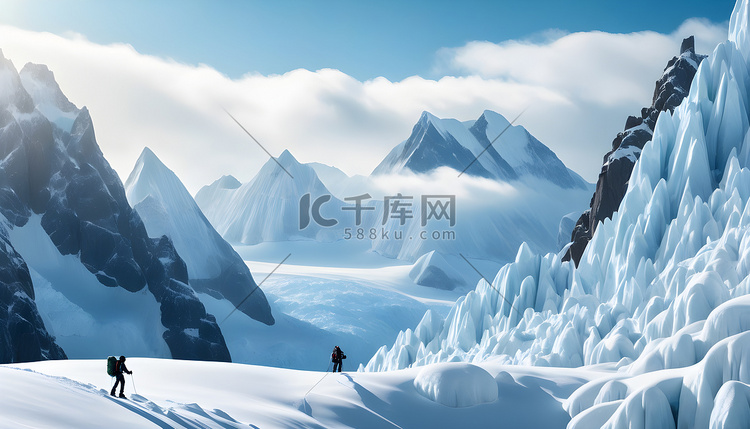 令人惊叹的南极全景冰川山峰和一望无际的雪原高清摄影大图-千库网