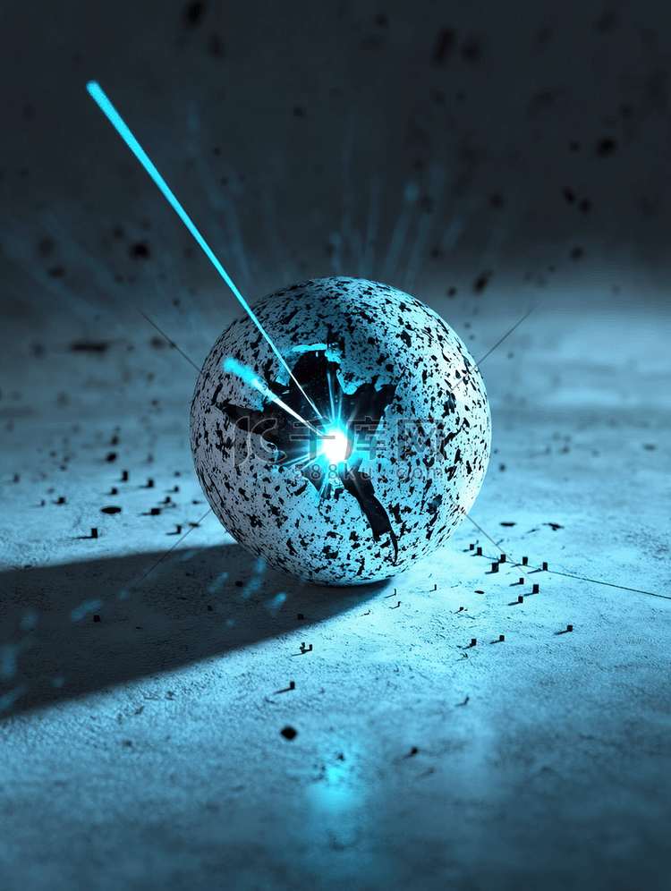 蓝色激光摧毁球体3d渲染背景图片免费下载-千库网