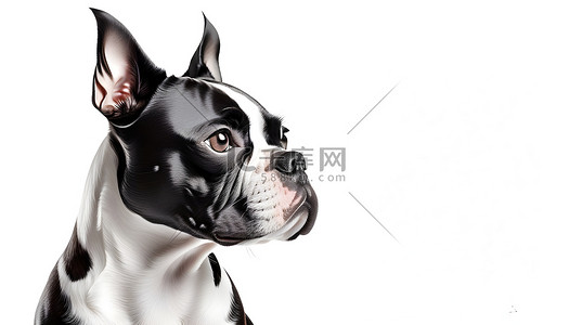 带有生成式人工智能触摸的白色背景波士顿梗优雅高清摄影大图-千库网