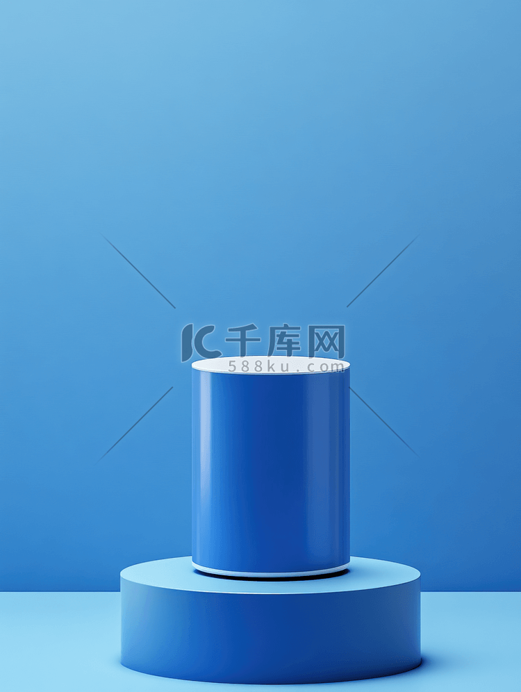 蓝色空白背景上3D渲染蓝色圆柱产品展示台支架背景图片免费下载-千库网