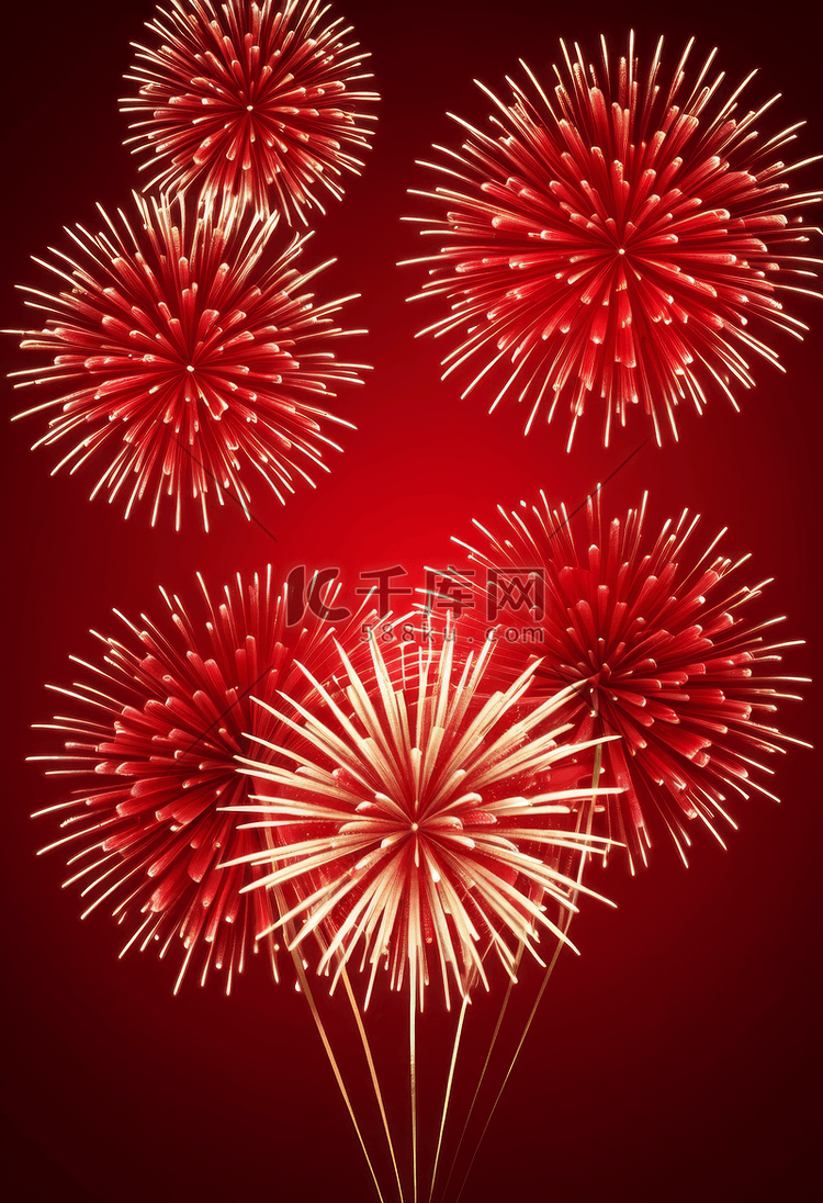 绚丽绽放的节日烟花红色夜空下的璀璨烟火高清摄影大图-千库网