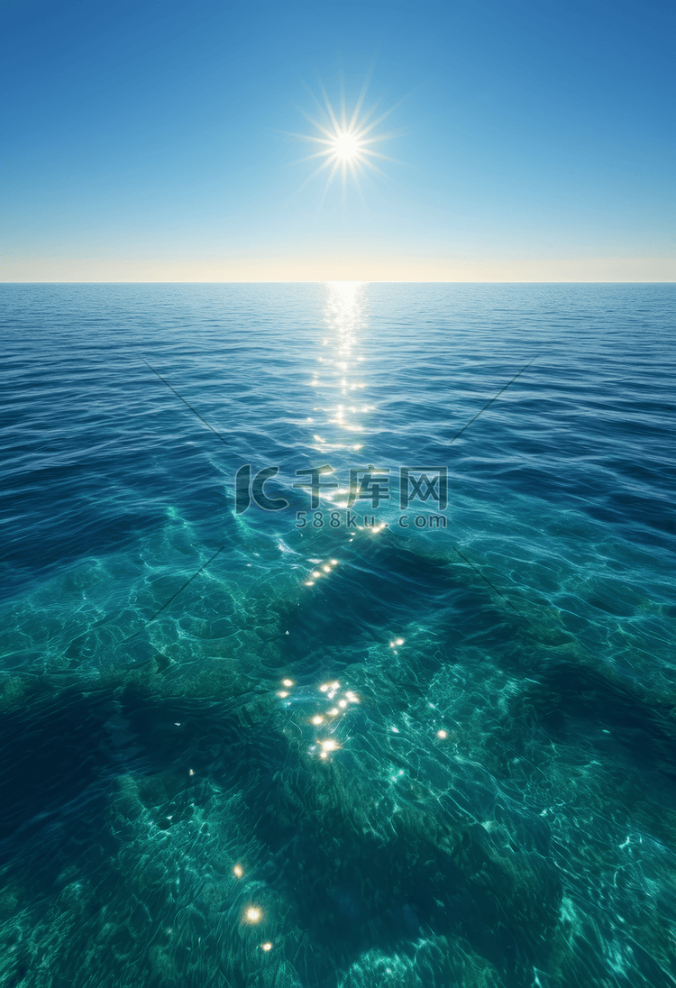 海面上的金色阳光平静海面的粼粼波光高清摄影大图-千库网