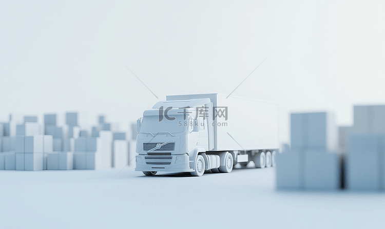 一辆卡车和一组纸箱的3D渲染背景图片免费下载-千库网