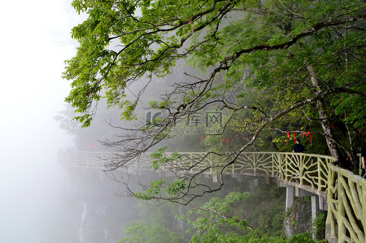 云雾缭绕的张家界天门山栈道高清摄影大图-千库网