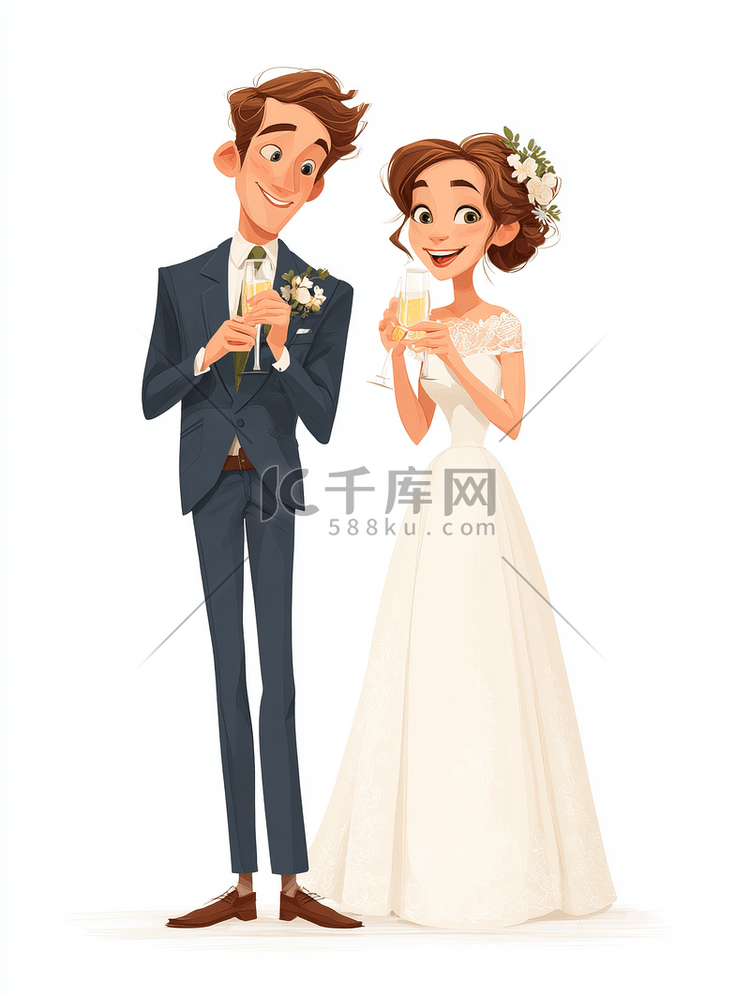 新娘和新郎在婚礼上喝香槟高清摄影大图-千库网