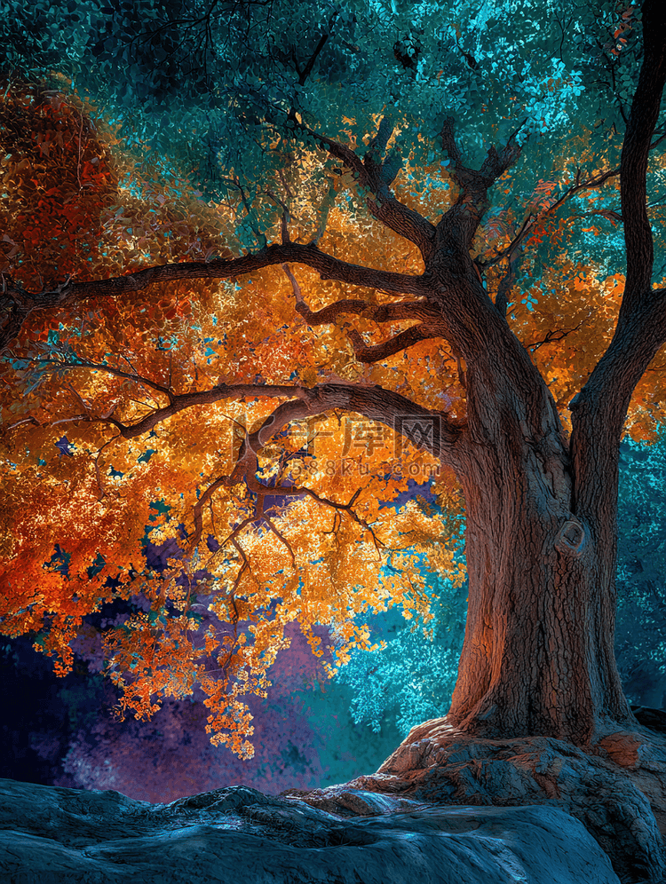 奇幻森林中的古老大树高清摄影大图-千库网