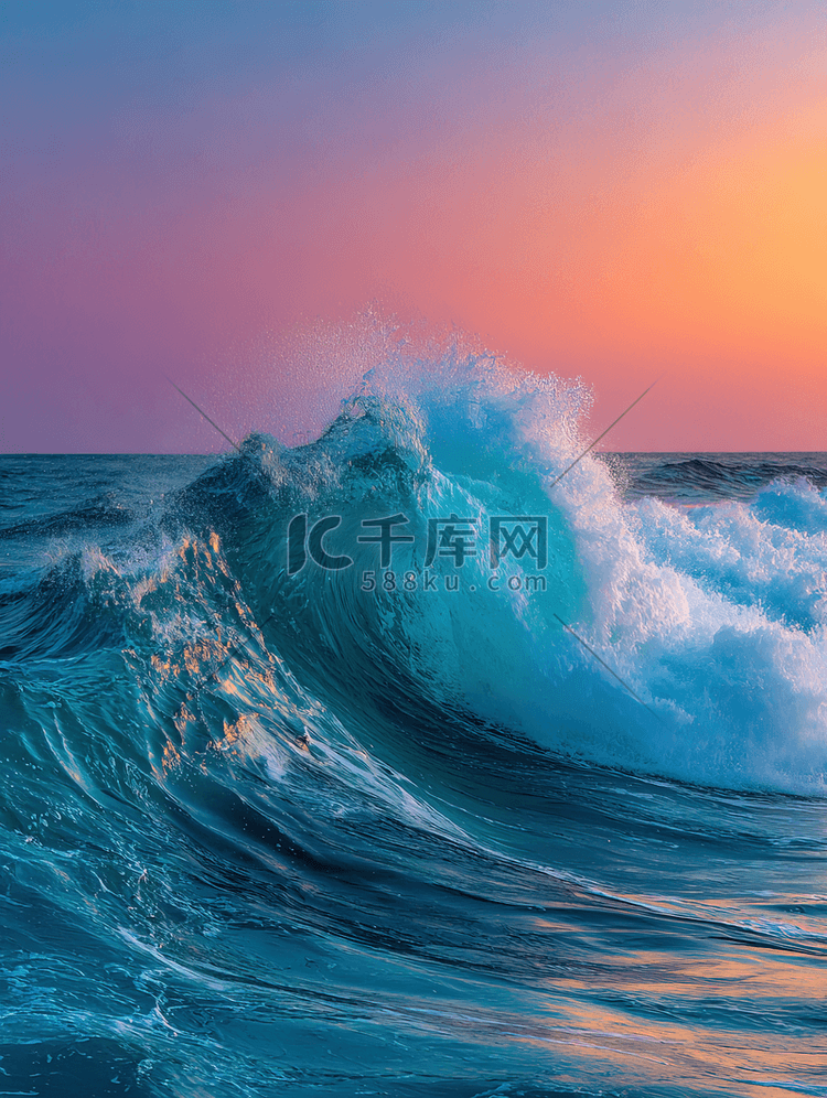 日落时分的海浪与晚霞高清摄影大图-千库网
