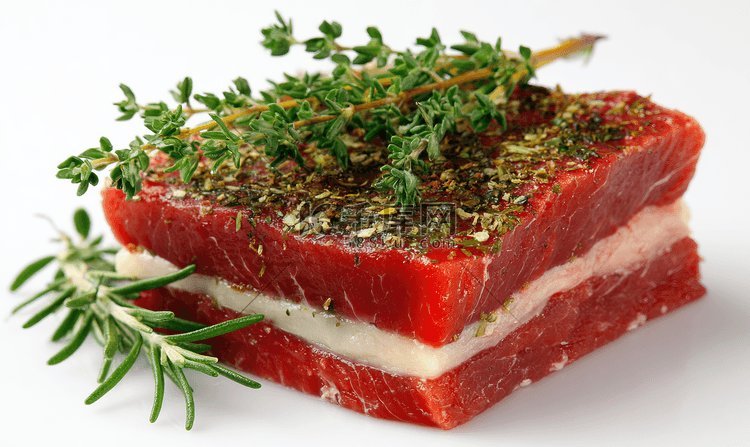 香草调味的生肉块特写高清摄影大图-千库网