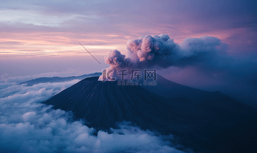 火山喷发云海日出高清摄影大图-千库网