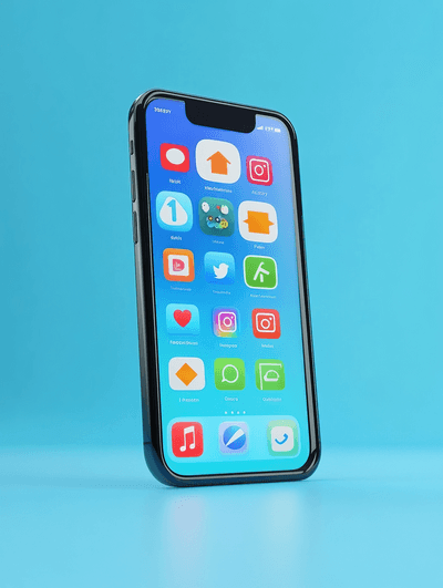 呈现蓝色背景的3D智能手机应用程序概念背景图片免费下载-千库网