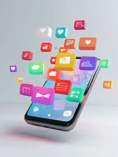 3D移动应用程序开发概念浮动应用程序到手机应用程序编码用户界面设计3D渲染背景图片免费下载-千库网