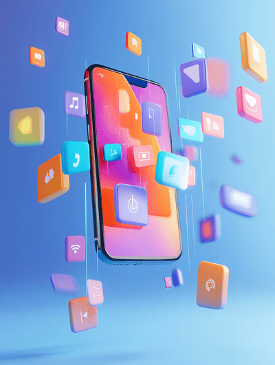 3D移动应用程序开发概念浮动应用程序到手机应用程序编码用户界面设计3D渲染背景图片免费下载-千库网