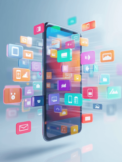 3D移动应用程序开发概念浮动应用程序到手机应用程序编码用户界面设计3D渲染背景图片免费下载-千库网