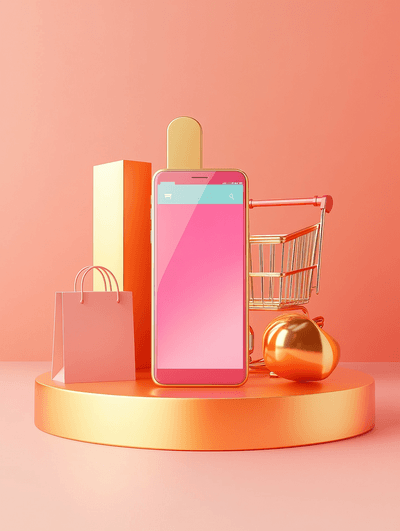 3D网上购物概念与网上购物应用程序和讲台背景图片免费下载-千库网