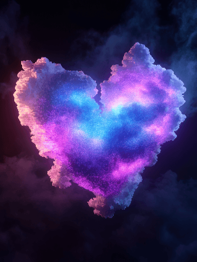 黑暗中3D渲染发光体素心气泡和云背景图片免费下载-千库网