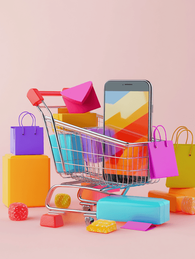 具有移动应用概念3D渲染的在线购物商店背景图片免费下载-千库网