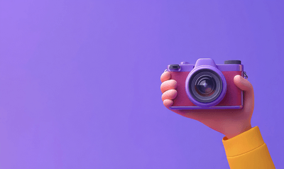 卡通手拿着相机在紫色背景上与复制空间3D渲染插图背景图片免费下载-千库网