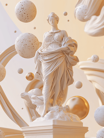 米洛的维纳斯雕像及其周围球体的超现实主义3D插图背景图片免费下载-千库网