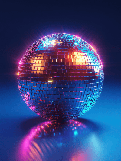 深蓝色背景上隔离的霓虹灯彩色闪光迪斯科球的3D渲染背景图片免费下载-千库网