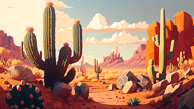 沙漠仙人掌插画背景图片免费下载_海报banner/高清大图_千库网(图片编号6630494)