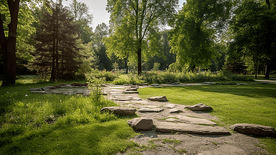 春游草坪小路背景图片_春游草坪小路背景素材图片_千库网