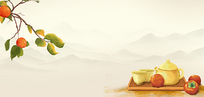 霜降柿子中国风背景图背景图片免费下载-千库网