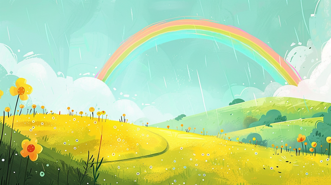 雨后彩虹卡通背景图片_雨后彩虹卡通背景素材图片_千库网
