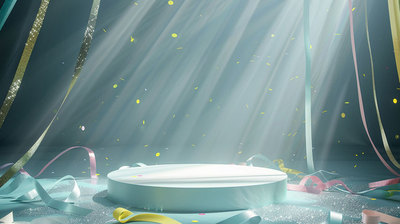 丝带展台闪亮写实合成创意背景图片免费下载-千库网