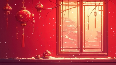 红色中式场景设计冬季雪景空间的背景图片免费下载-千库网