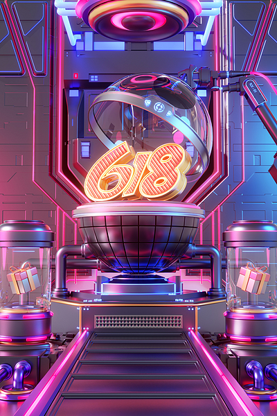 618电商3D立体科技感赛博朋克风促销展台场景背景图片免费下载-千库网