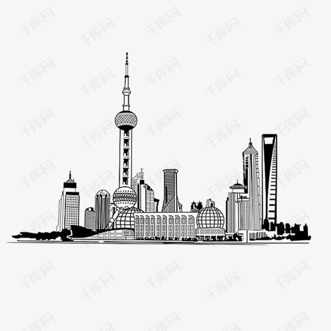 东方明珠建筑群简笔画-千图网