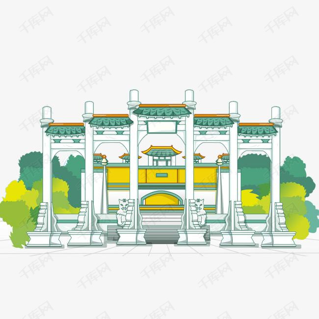 博物馆手绘卡通-千图网