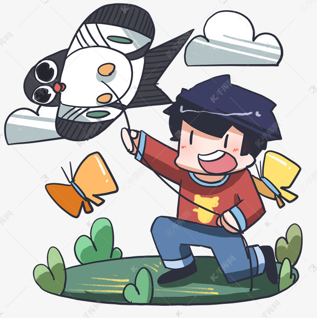 手绘放燕子风筝素材图片免费下载-千库网