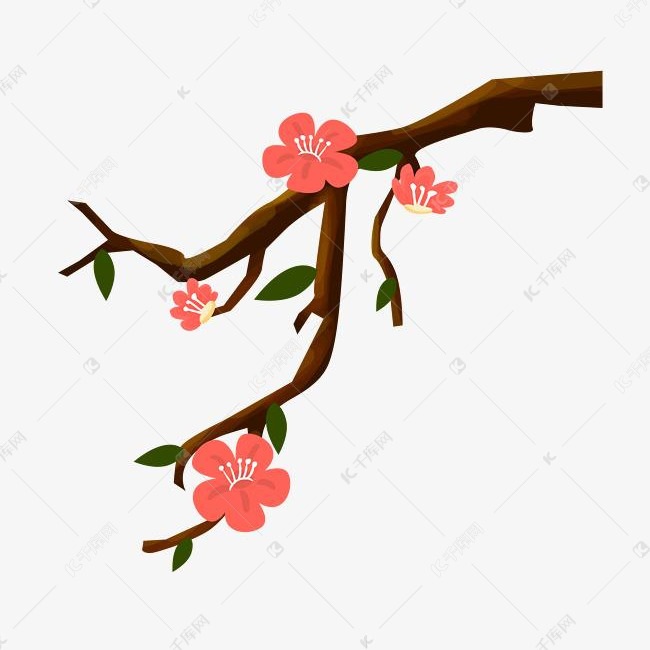 卡通枝头红色桃花素材图片免费下载-千库网