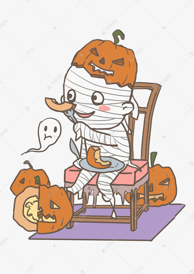万圣节木乃伊手绘插画素材图片免费下载-千库网