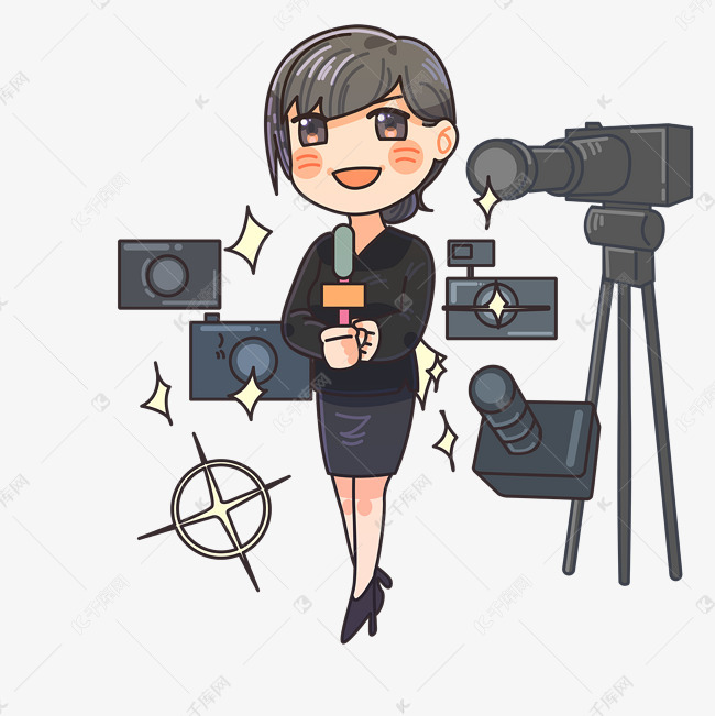 手绘现场播报的女记者素材图片免费下载-千库网