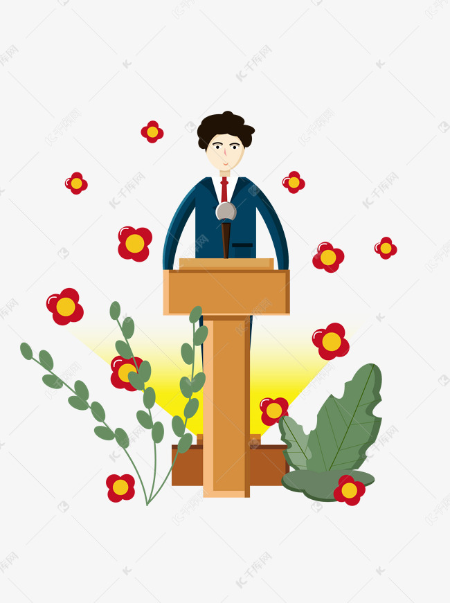 简约可爱矢量卡通人物台上演讲场景素材图片免费下载-千库网