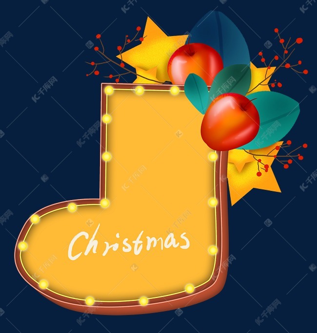 圣诞节袜子苹果星星发光文字框素材图片免费下载-千库网