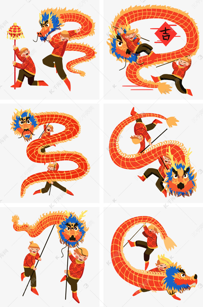手绘过大年舞龙灯插画素材图片免费下载-千库网