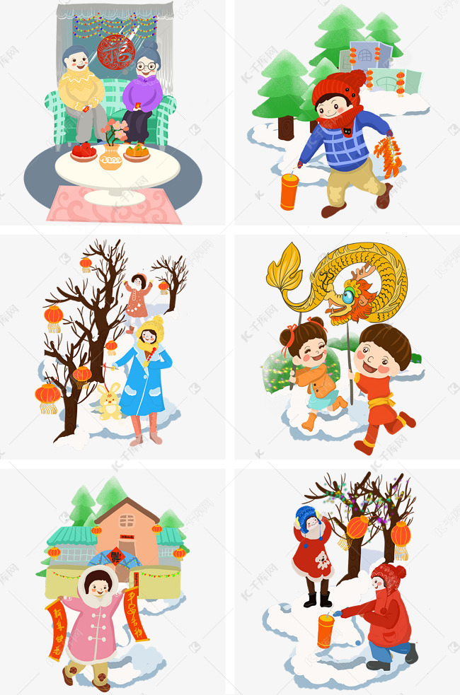 手绘春节合集插画素材图片免费下载-千库网