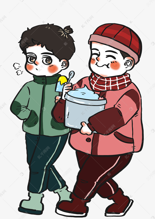 冬天好朋友一起吃冰淇淋卡通人物素材图片免费下载-千库网