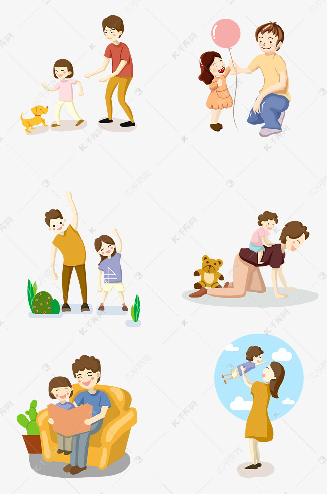 温馨家庭亲子卡通插画合集素材图片免费下载-千库网
