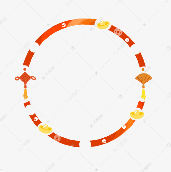 圆形新年边框插画素材图片免费下载-千库网
