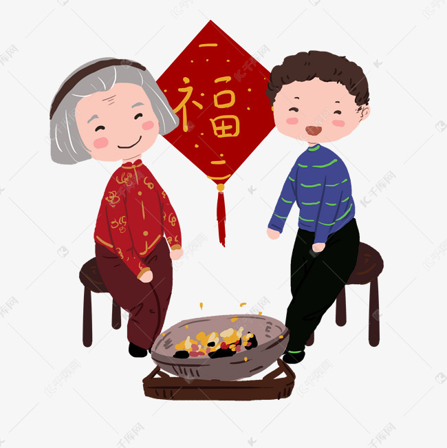 手绘一家人团圆守岁素材图片免费下载-千库网