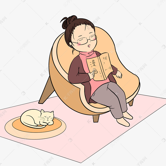 宅在家的小女孩在看漫画手绘插画素材图片免费下载-千库网