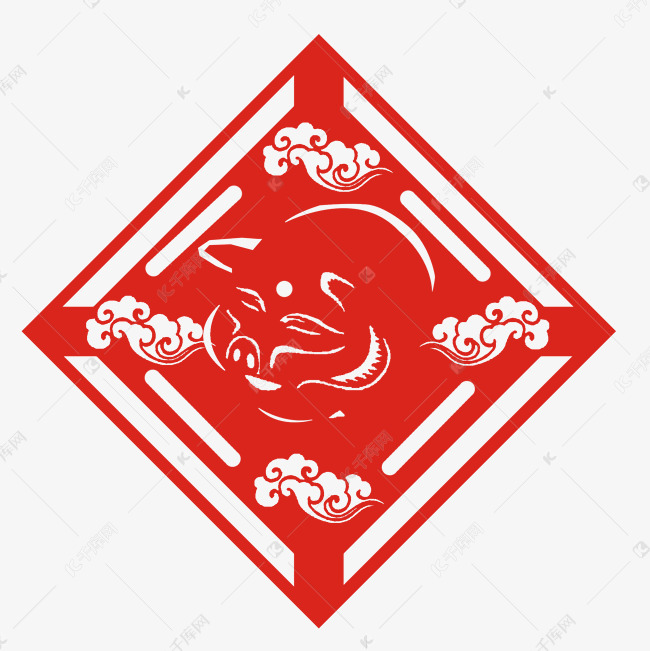 金猪镂空剪纸插画素材图片免费下载-千库网