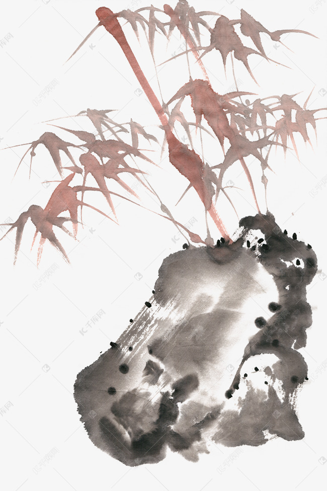 竹与石水墨画PNG免抠素材图片免费下载-千库网